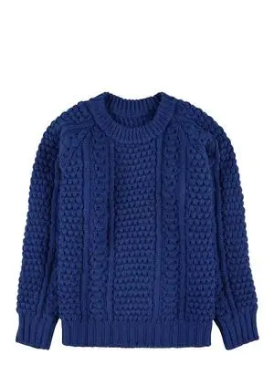FORTELA Aston Cable Knit Virgin Wool Crewneck Sweater - Blue