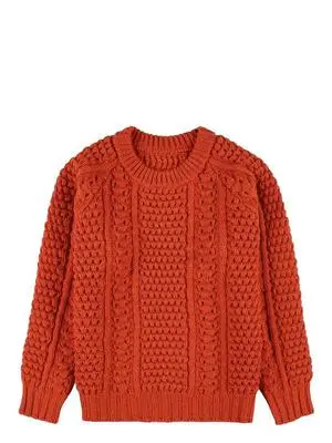 FORTELA Aston Cable Knit Virgin Wool Crewneck Sweater - Orange