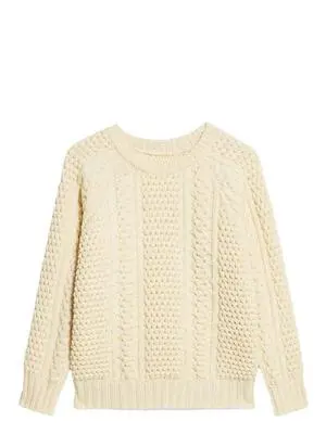 FORTELA Aston Cable Knit Virgin Wool Crewneck Sweater - White