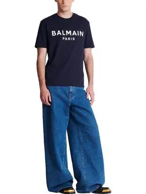 Balmain Printed Cotton T-shirt - Navy