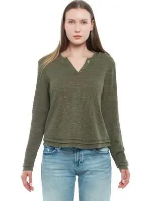 WILT CLOTHING Long Sleeve Henley Mock Double-layer Tee - Dark Olive