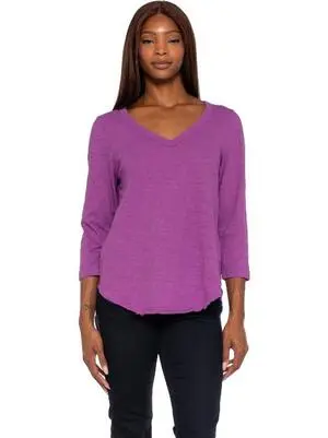 WILT CLOTHING 3/4 Sleeve V-Neck Shirttail Tee With Raw Hem Fig