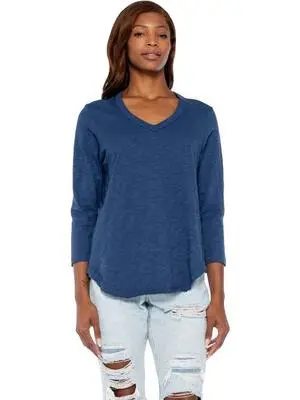 WILT CLOTHING 3/4 Sleeve V-Neck Shirttail Tee With Raw Hem Midnight