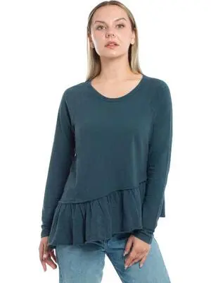 WILT CLOTHING Raglan Long Sleeve Asymmetric Peplum Hem Tee - Legion Blue