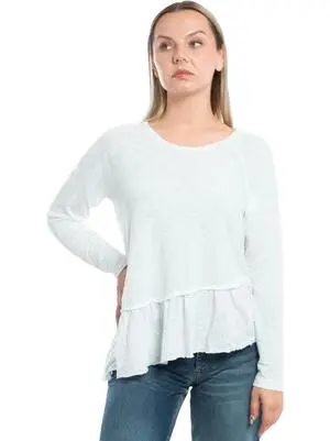 WILT CLOTHING Raglan Long Sleeve Asymmetric Peplum Hem Tee - White