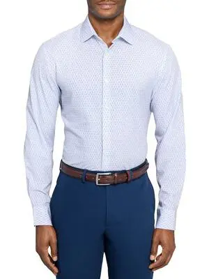W.R.K Regular Fit Duo Geo Print Performance Dress Shirt - White/blue