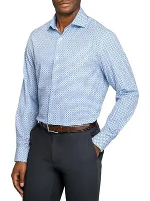W.R.K Regular Fit Blue Geometric Print Performance Dress Shirt - White/blue
