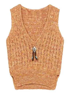 FORTELA Lizzy Melange Cotton Knit Vest - Orange