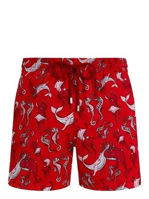 Vilebrequin Stretch Short Swim Shorts With Whale Print - Poppy Red