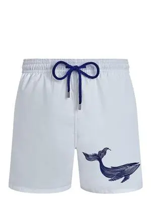 Vilebrequin Swim Shorts With Embroidered Whale - White