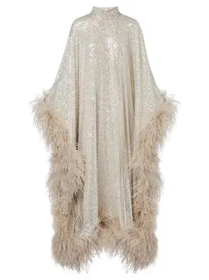 TALLER MARMO Casta Diva Disco Feather-trimmed Gown - Silver