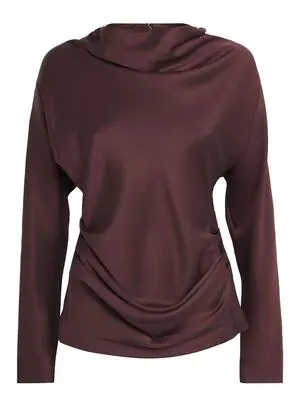 Simkhai Satin Draped Victoria Blouse - Burgundy