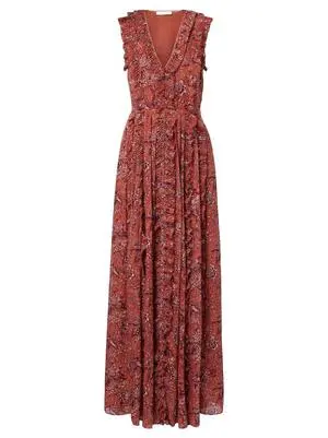 Ulla Johnson Aida Ruffled Silk-blend Chiffon Maxi Dress - Orange