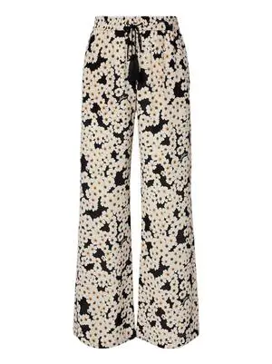 Valentino Garavani Floral Silk Crêpe De Chine Wide-leg Pants - Black