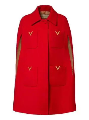 Valentino Garavani Vlogo Wool Cape - Red
