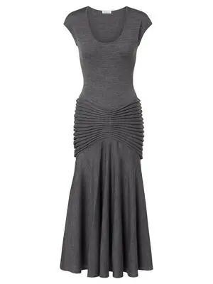 Alaïa Knitted Pleated Wool Midi Dress - Grey