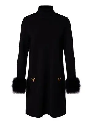 Valentino Garavani Vlogo Feather-trimmed Turtleneck Minidress - Black