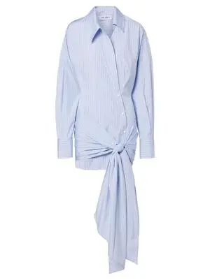 Attico Gathered Striped Cotton Shirt Dress - Blue