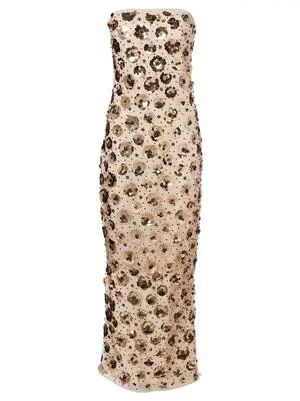 Remain Birger Christensen Sequined Strapless Midi Dress - Beige