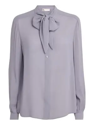 Tory Burch Georgette Pussybow Blouse - Grey