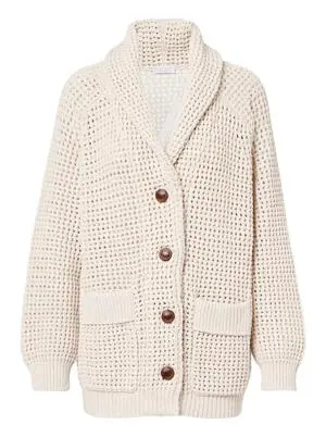 Brunello Cucinelli Open-knit Cotton-blend Cardigan - Beige