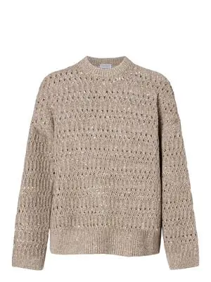 Brunello Cucinelli Sequined Linen-blend Sweater - Brown
