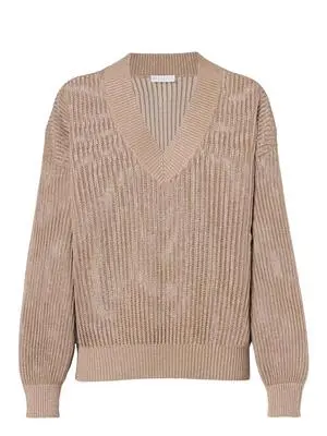 Brunello Cucinelli Cotton-blend Lamé Sweater - Brown