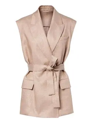 Brunello Cucinelli Belted Linen-blend Vest - Pink