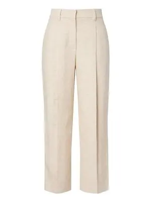Brunello Cucinelli Cropped Linen And Silk-blend Wide-leg Pants - Beige
