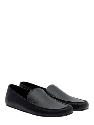 THE ROW Leo Leather Slip-on Shoes - Black