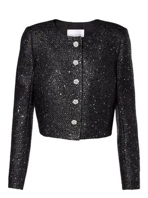 Carolina Herrera Sequined Cropped Lamé Tweed Jacket - Black