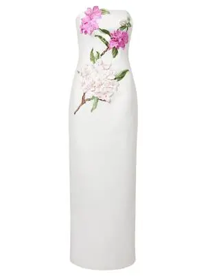 LEO LIN Rayna Floral-appliqué Bustier Dress - White