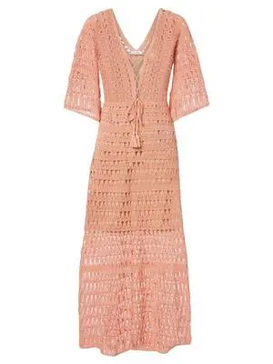 Anna Kosturova Crochet Cotton Midi Dress - Pink