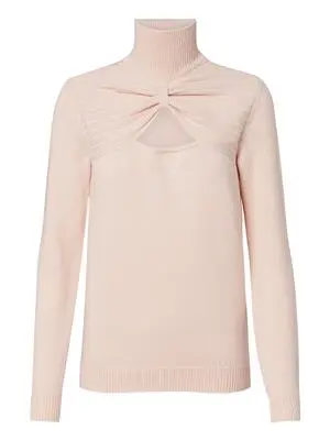 Valentino Garavani Cutout Gathered Virgin Wool Turtleneck Sweater - Pink
