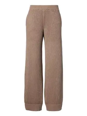 Brunello Cucinelli Ribbed-knit Wide-leg Pants - Brown