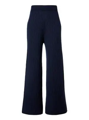 Brunello Cucinelli Ribbed-knit Wool And Cashmere Wide-leg Pants - Blue