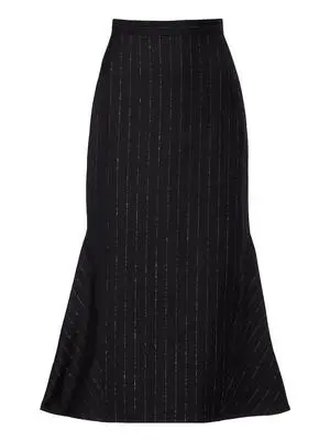 Erdem Pinstripe Wool Midi Skirt - Black