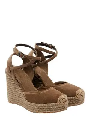 Brunello Cucinelli Monili 80 Suede Espadrille Wedges - Brown