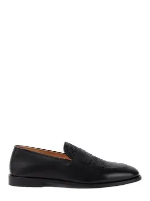 Brunello Cucinelli Woven Leather Penny Loafers - Black
