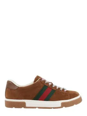 Gucci Ace Web Stripe Suede Sneakers - Brown