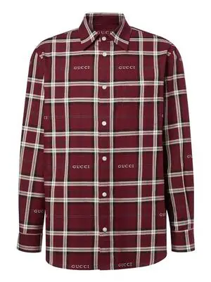 Gucci Script Plaid Cotton Jacquard Shirt - Burgundy