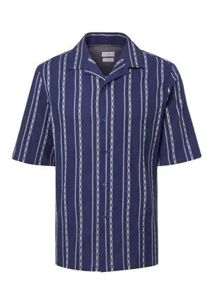 Brunello Cucinelli Printed Cotton Bowling Shirt - Blue