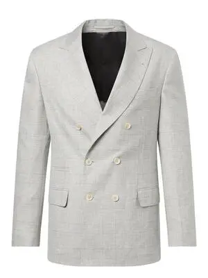 Brunello Cucinelli Checked Double-breasted Wool Blazer - Grey