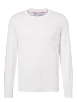 Brunello Cucinelli Striped Cotton Sweater - White