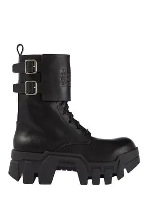 Balenciaga Bulldozer Debossed Leather Combat Boots - Black