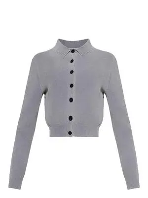 Alexander Wang Long-sleeve Cropped Polo Cardigan With Embossed Logo - Grey