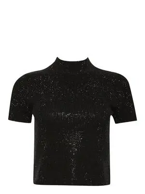 Alexander Wang Mock Neck Tee With Hotfix Crystal - Black