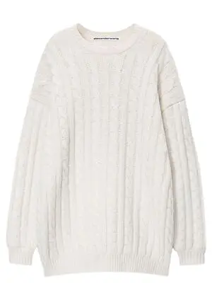 Alexander Wang Long-sleeve Cable Pullover Dress With Bead Detail - White