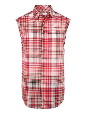 FERRAGAMO Plaid Print Sleeveless Shirt - Red