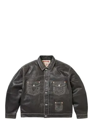 Supreme X True Religion Leather Trucker Jacket - Black